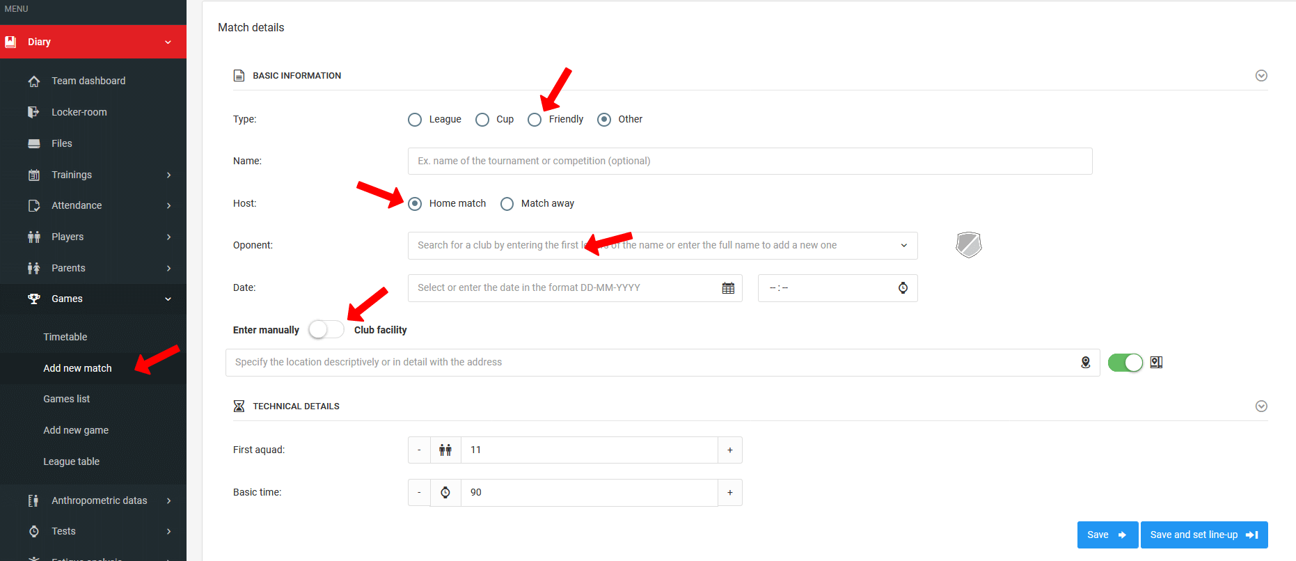 ProTrainUp - Adding a single match